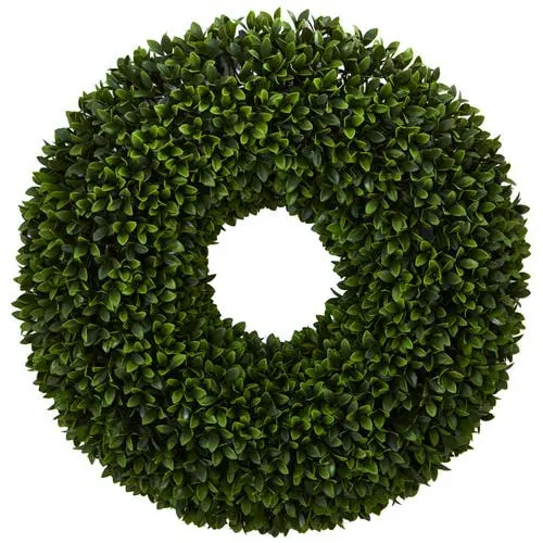 NEARLY NATURAL 24-in Boxwood Artificial Wreath - Green