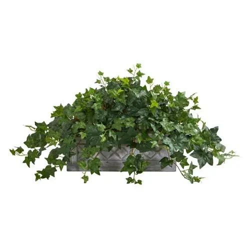 NEARLY NATURAL Puff Ivy Artificial Plant In Stone Planter - Red