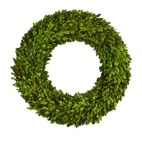 NEARLY NATURAL 24-in Preserved Boxwood Wreath - Green