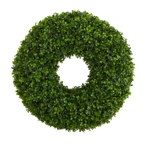NEARLY NATURAL 28-in Boxwood Artificial Wreath - Green