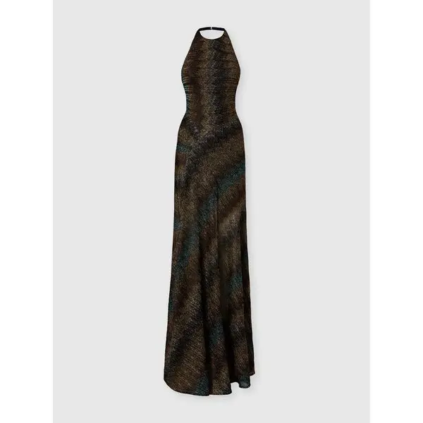 Missoni Snake-pattern Viscose Lamé Gown With Halter Neck - Green& Brown
