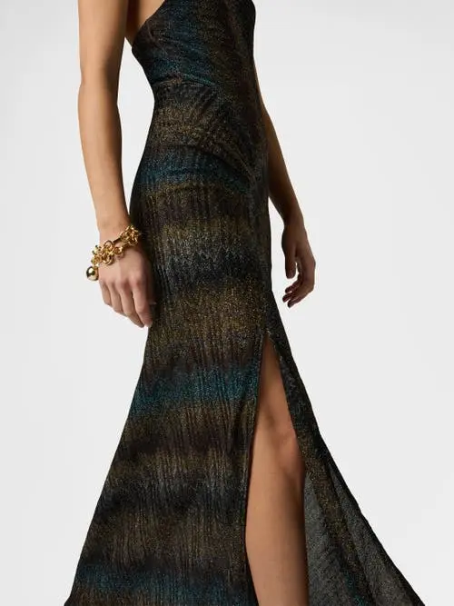 Missoni Long Halterneck Dress In Viscose Lamé Snake Motif