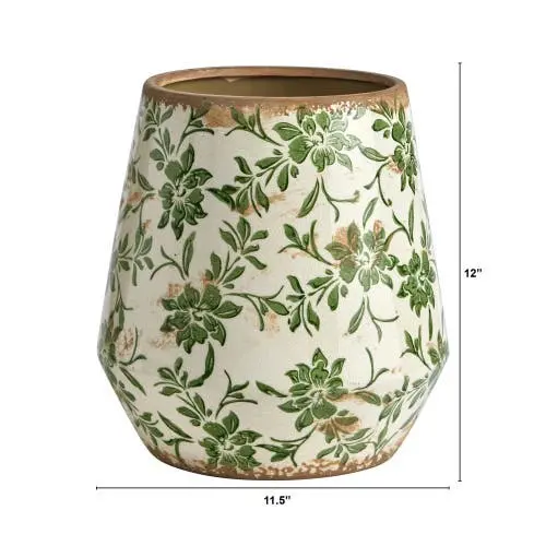 NEARLY NATURAL 12-in Tuscan Ceramic Scroll Planter