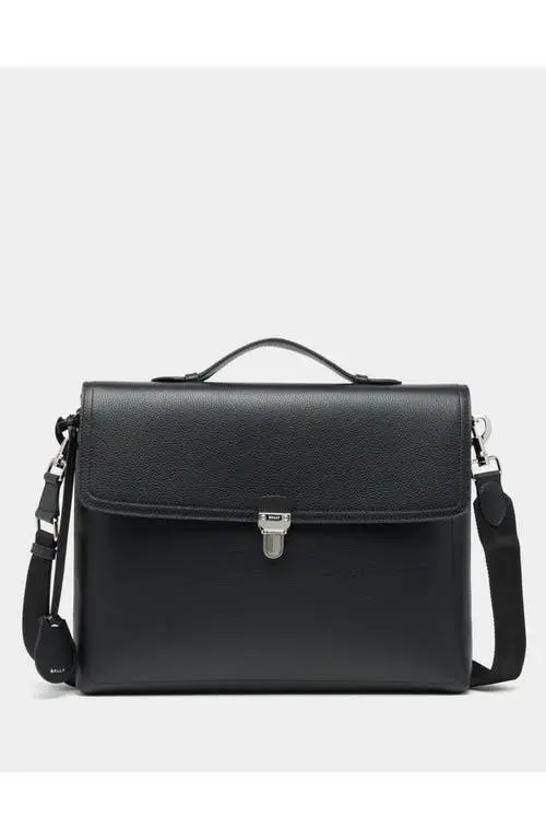 Bally Capitol Briefcase In Bovine Grained Leather - Black+palladio