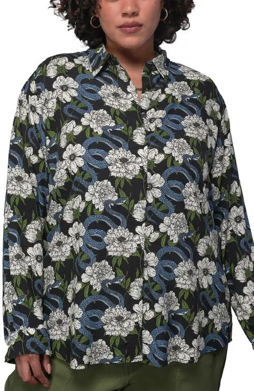 WILDFANG The Empower Long Sleeve Button-up - Garden Snake Oat