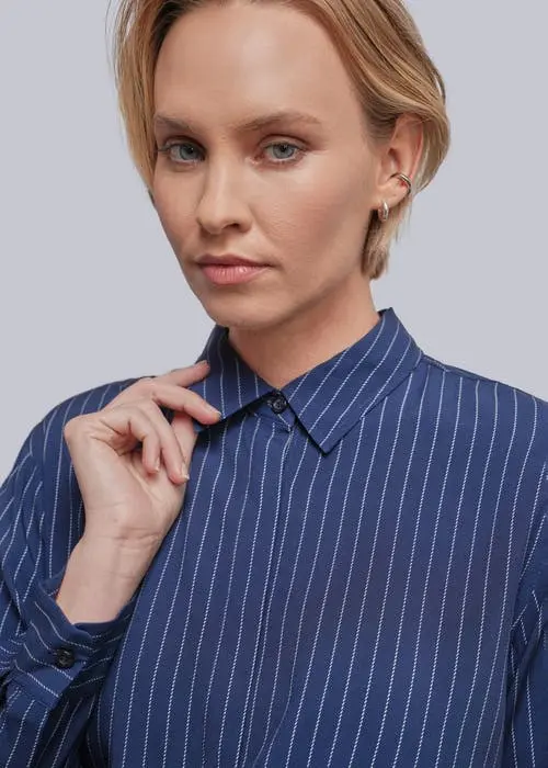WILDFANG The Empower Long Sleeve Button-up - Pinstripe Navy/oat