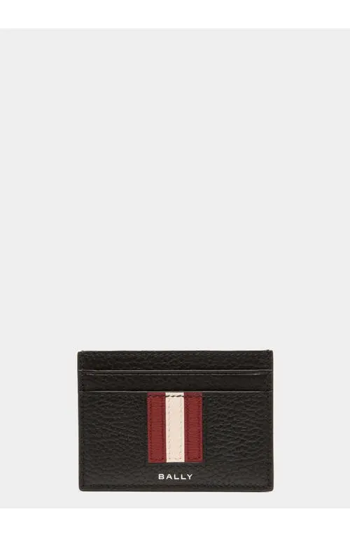 Bally Ribbon Card Holder In Leather - Black/ballyred+pall