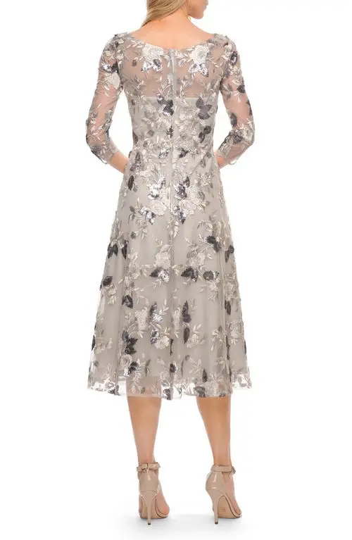 La Femme Embroidered Lace Fit & Flare Dress