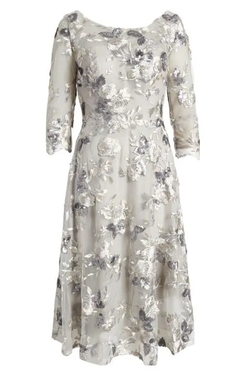 La Femme Embroidered Lace Fit & Flare Dress