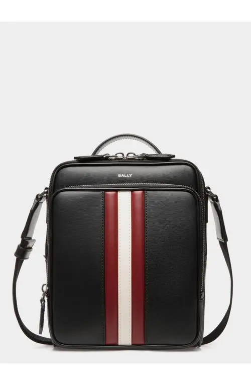 Bally Mythos Crossbody Bag In Recycled Leather - Black+red/bone+pall