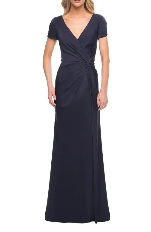 La Femme V-neck Evening Gown
