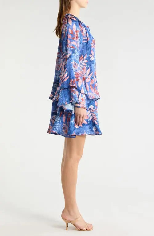 MELLODAY Leaf Print Long Sleeve Dress