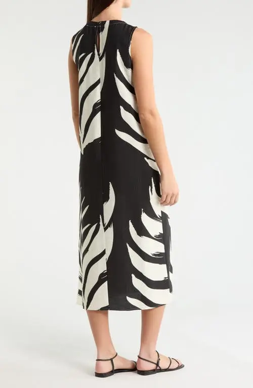 MELLODAY Palm Print Sleeveless Midi Dress - Black Bone Leaf