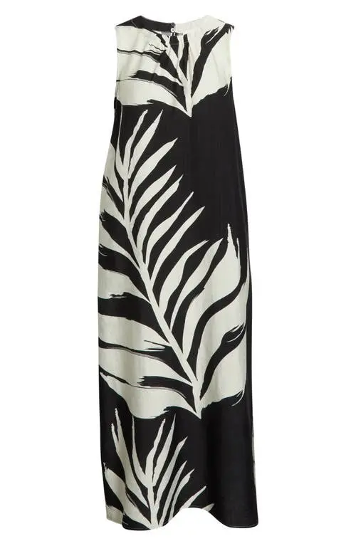 MELLODAY Palm Print Sleeveless Midi Dress - Black Bone Leaf