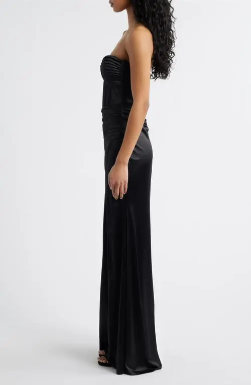 EMERALD SUNDAE Ruched Corset Strapless Gown - Black