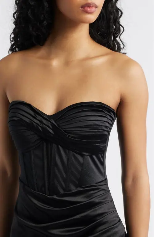 EMERALD SUNDAE Ruched Corset Strapless Gown - Black