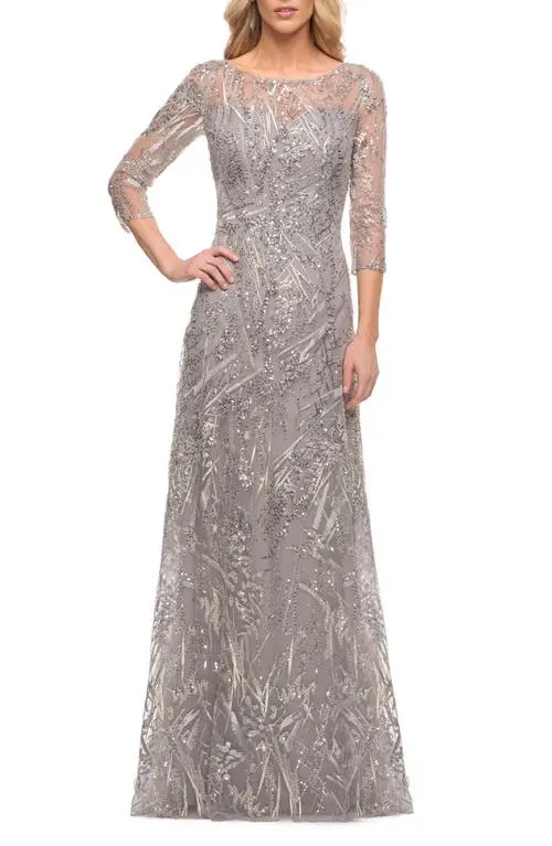 La Femme Beaded Sequin Gown