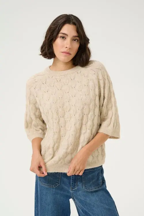 KAFFE Malene Half Sleeve Round Neck Pullover - Feather Gray Melange