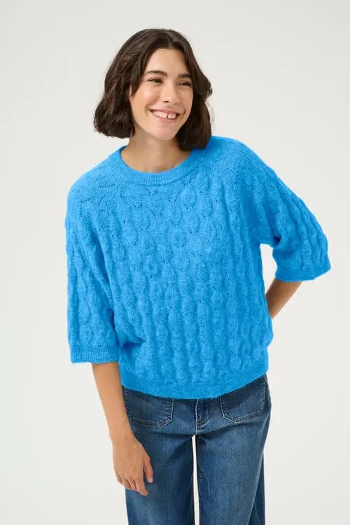 KAFFE Malene Half Sleeve Round Neck Pullover - Malibu Blue Melange