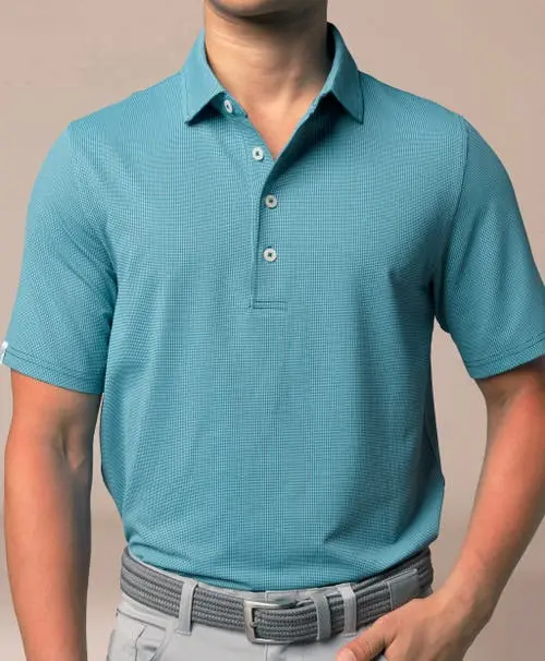 ASHWORTH GOLF Houndstooth Polo - Poseidon/atlantis