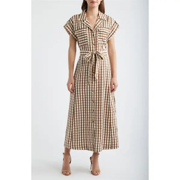 BRAVE+TRUE Stripe Maxi Shirt Dress - Brown Check