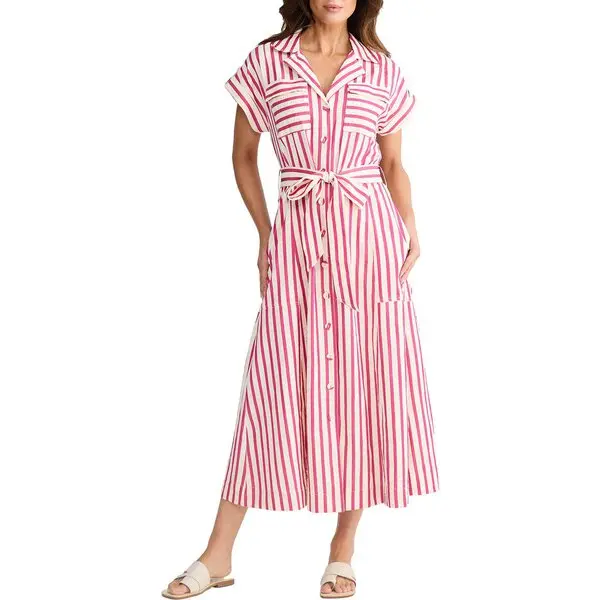 BRAVE+TRUE Stripe Maxi Shirt Dress - Hot Pink Stripe