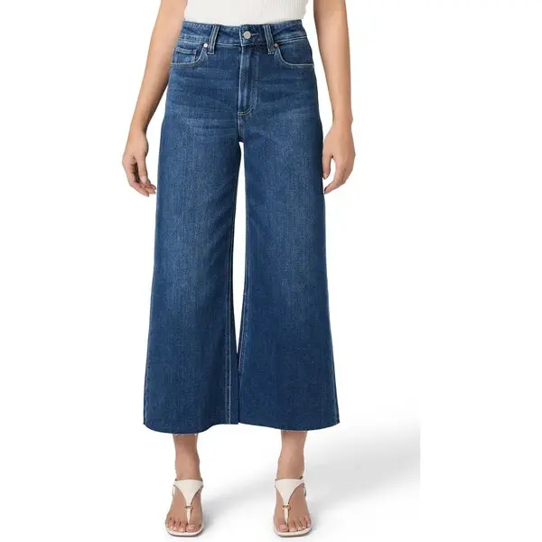 Paige Anessa Raw Hem Wide Leg Jeans - Venetian Breeze