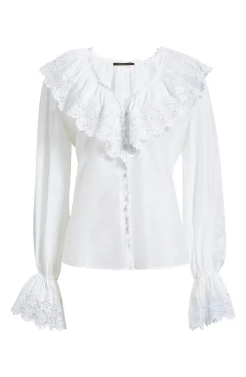 Kobi Halperin Arielle Lace Trim Ruffle Pullover Top - White