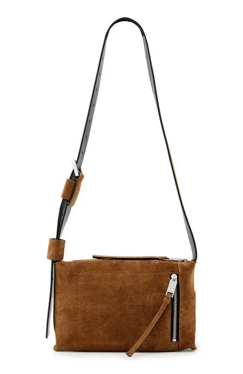 ALLSAINTS Alba Zip Suede Crossbody Bag - Arizona Tan Brown