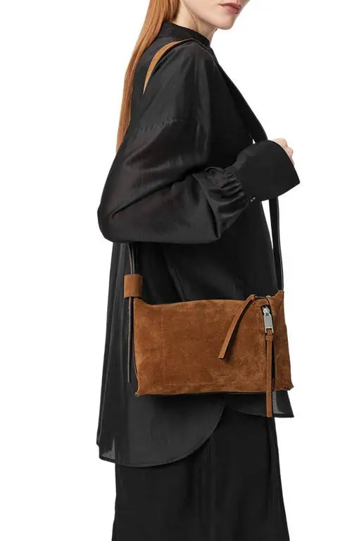 ALLSAINTS Alba Zip Suede Crossbody Bag