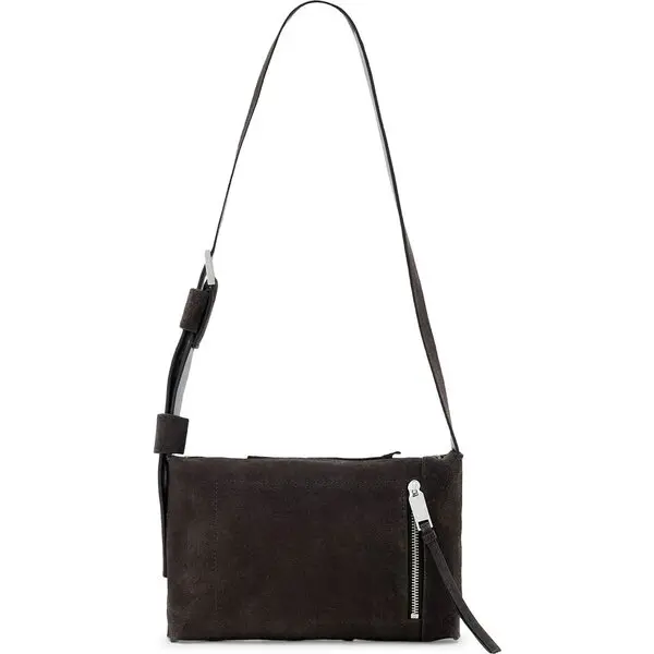 ALLSAINTS Small Alba Zip Suede Crossbody Bag - Bitter Brown