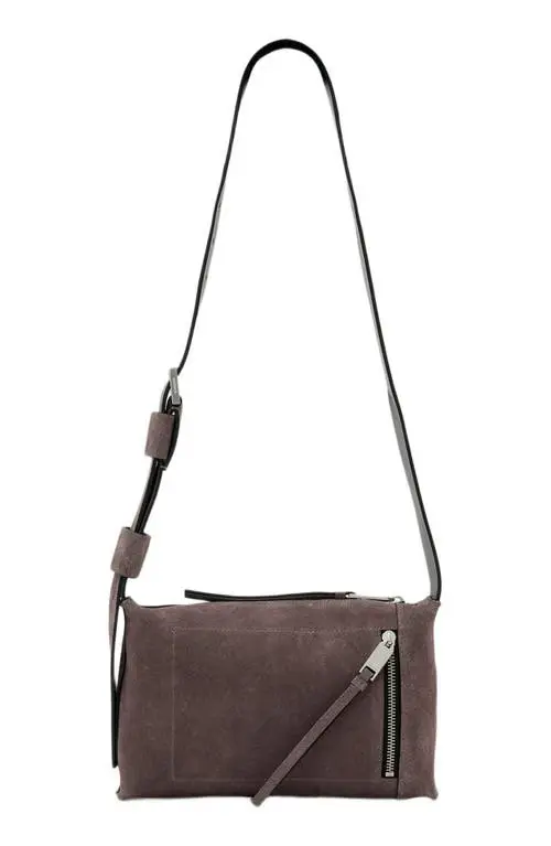 ALLSAINTS Alba Zip Suede Crossbody Bag - Mocha Brown