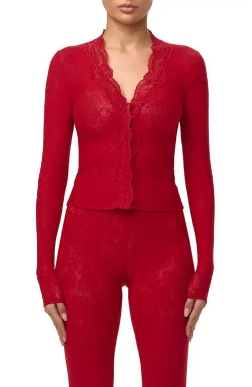 Naked Wardrobe Lace Cardigan - Ruby Red
