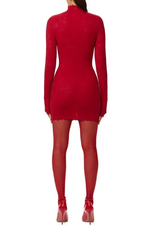 Naked Wardrobe Scalloped Long Sleeve Lace Minidress
