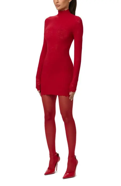 Naked Wardrobe Scalloped Long Sleeve Lace Minidress