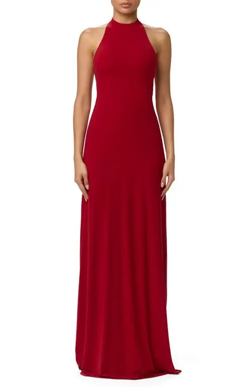 Naked Wardrobe Bow Halter Maxi Dress - Ruby Red