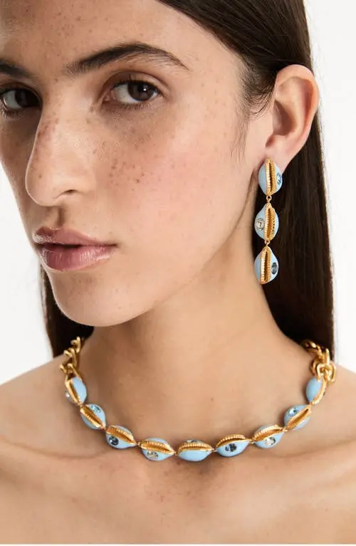 Oscar De La Renta Cowrie Shell Collar Necklace - Sky