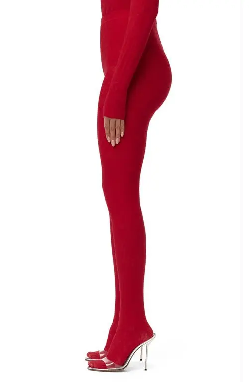 Naked Wardrobe Closed Toe Semisheer Lace Leggings - Ruby Red