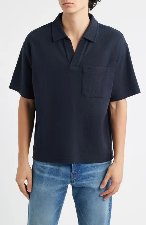 FRAME Textured Cotton Blend Polo - Dark Navy