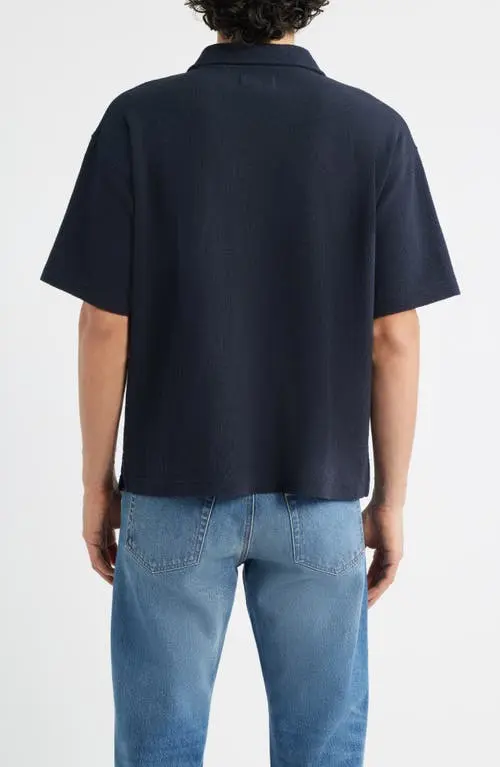 FRAME Textured Cotton Blend Polo - Dark Navy