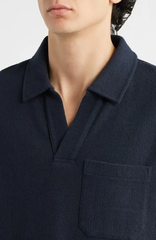 FRAME Textured Cotton Blend Polo - Dark Navy