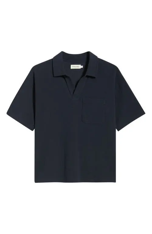 FRAME Textured Cotton Blend Polo - Dark Navy