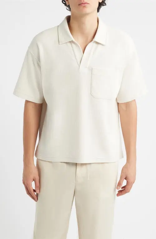 FRAME Textured Cotton Blend Polo - Light Stone