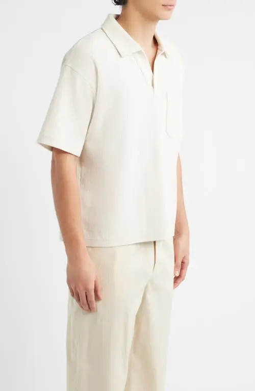 FRAME Textured Cotton Blend Polo - Light Stone