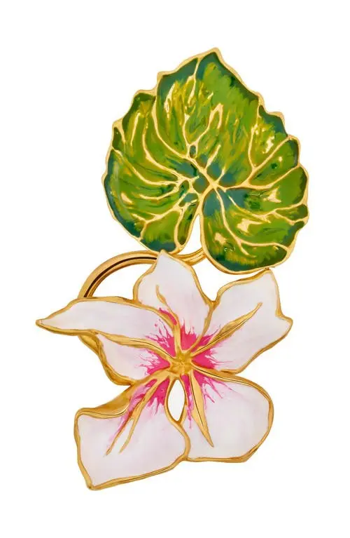 Oscar De La Renta Cyclamen & Leaf Enamel Brooch - Pink