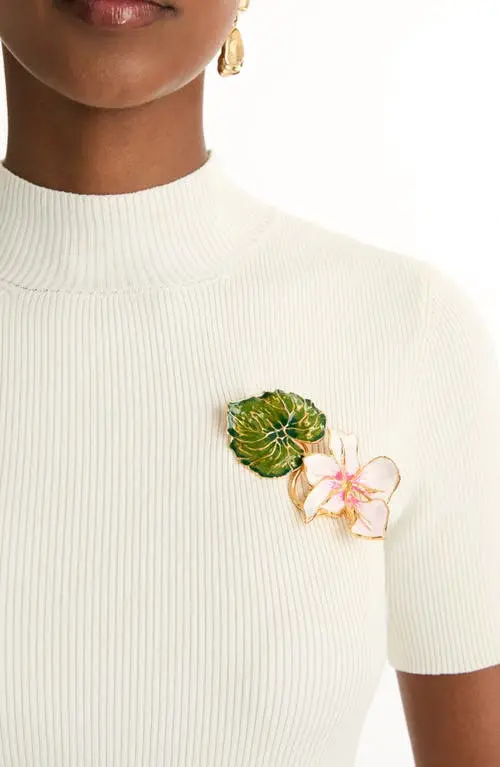 Oscar De La Renta Cyclamen & Leaf Enamel Brooch