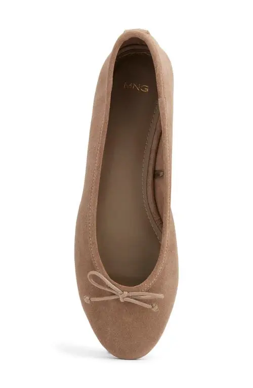 Mango Bow Round-toe Leather Ballet Flats