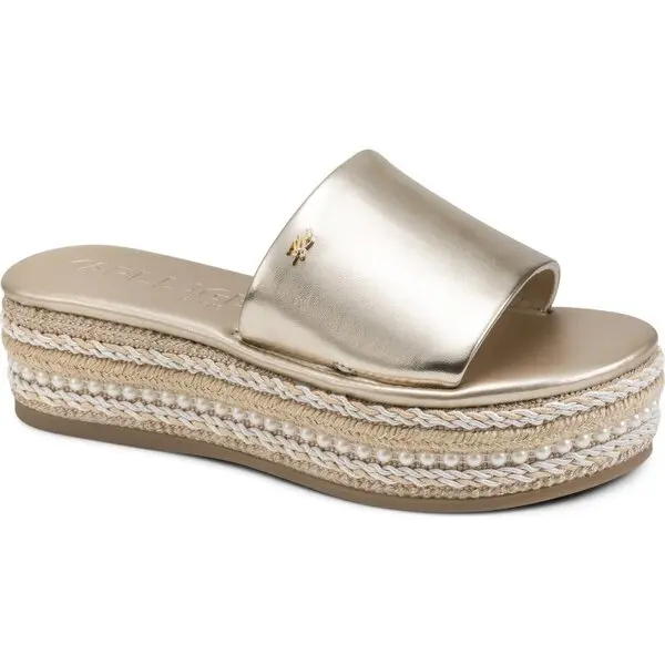 Karl Lagerfeld Paris Keswick Espadrille Platform Wedge Slide Sandal - White Gold