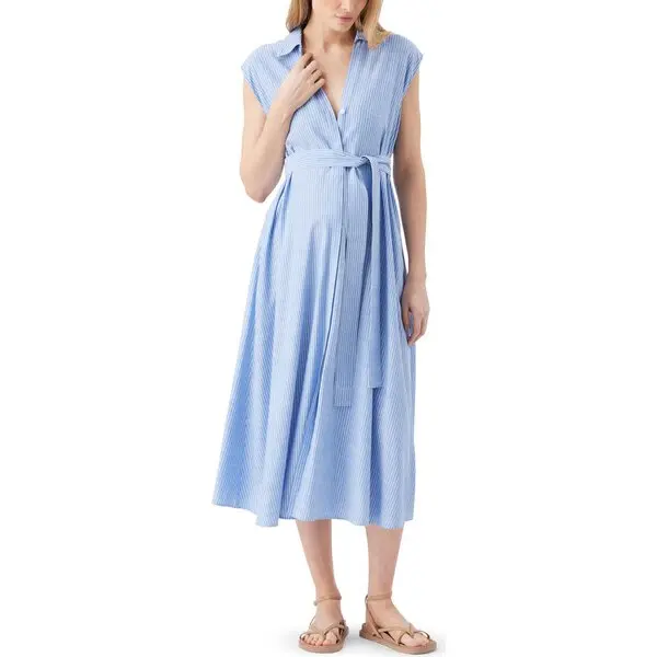 RIPE MATERNITY Abby Stripe Shirt Dress - Blue/white