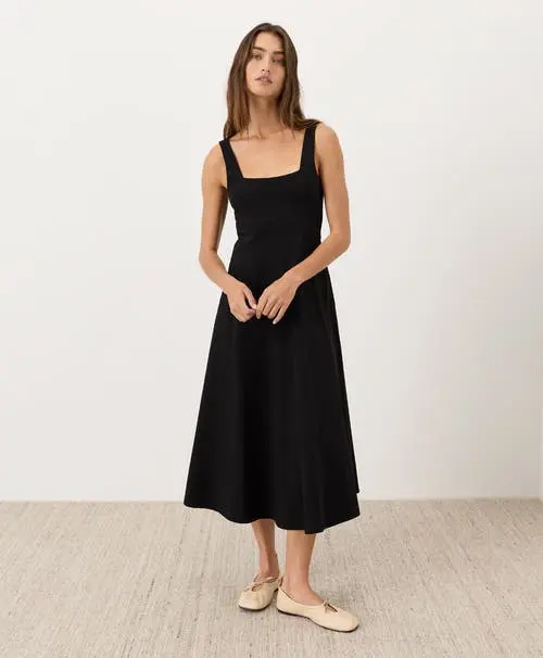 PACT Fit & Flare Square Neck Dress Made With Organic Cotton - Black